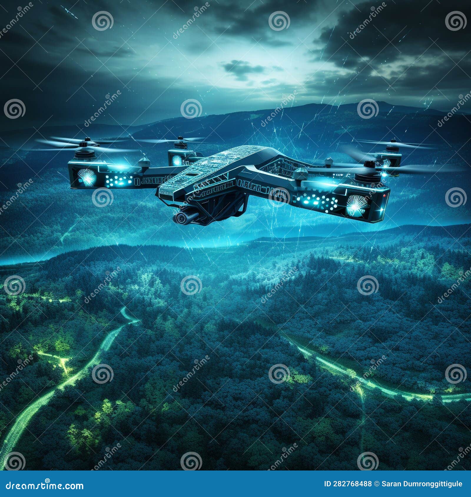 Drone Hovering Over A Binary Code Landscape A Three Dimensional