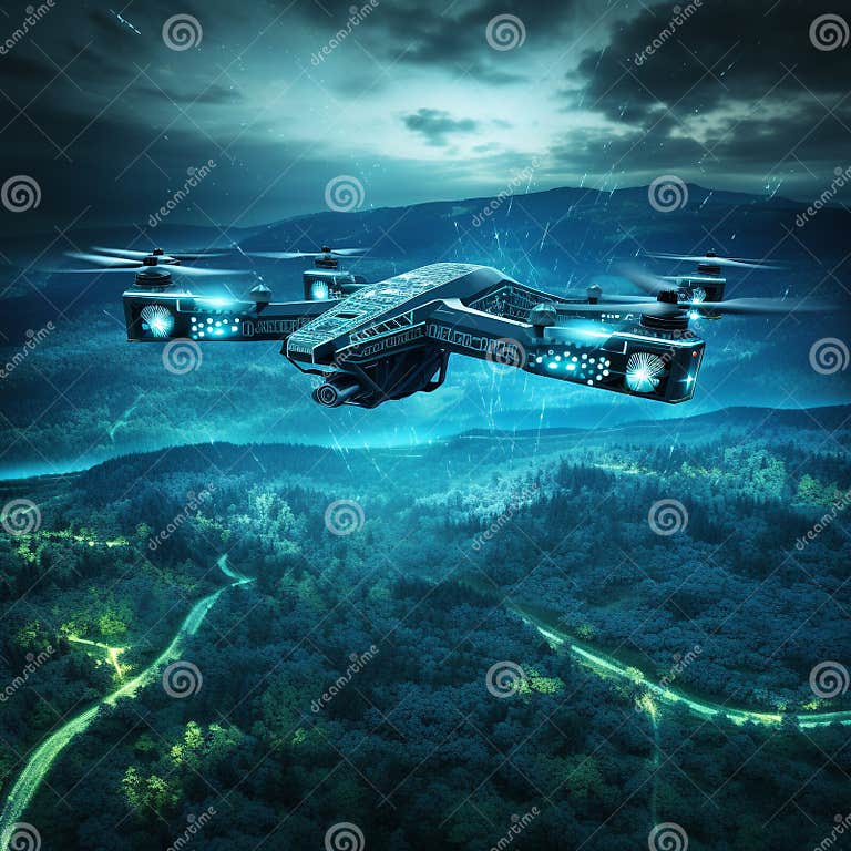 Drone Hovering Over a Binary Code Landscape - a Three-Dimensional Render for Tech Concepts Stock ...