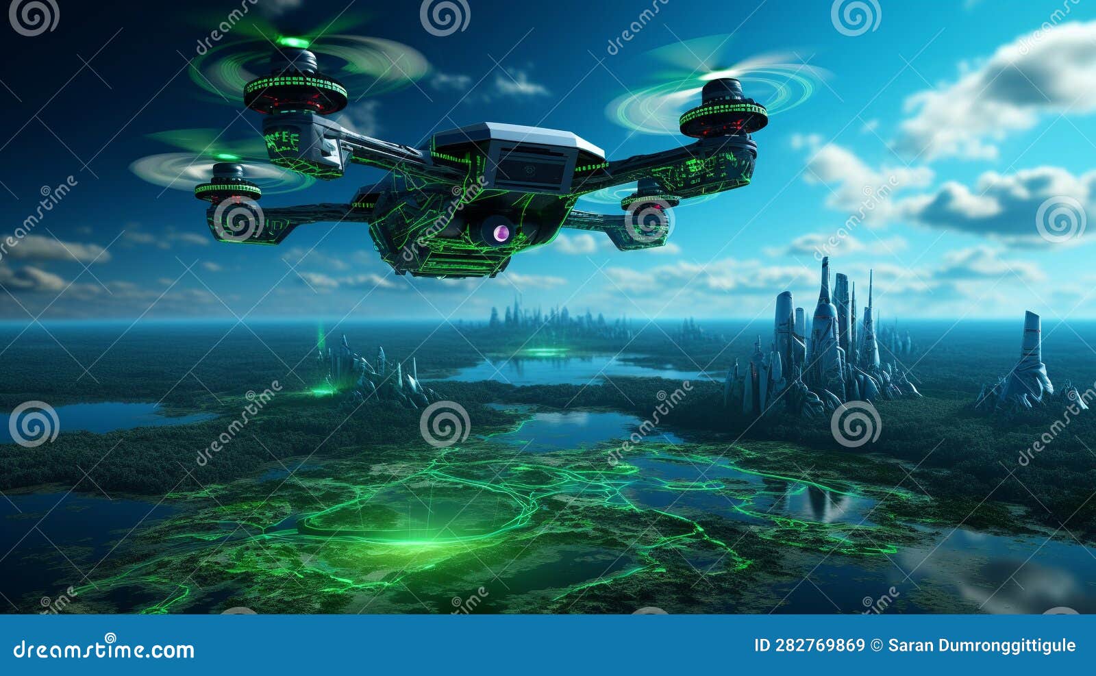 Drone Hovering Over A Binary Code Landscape A Three Dimensional