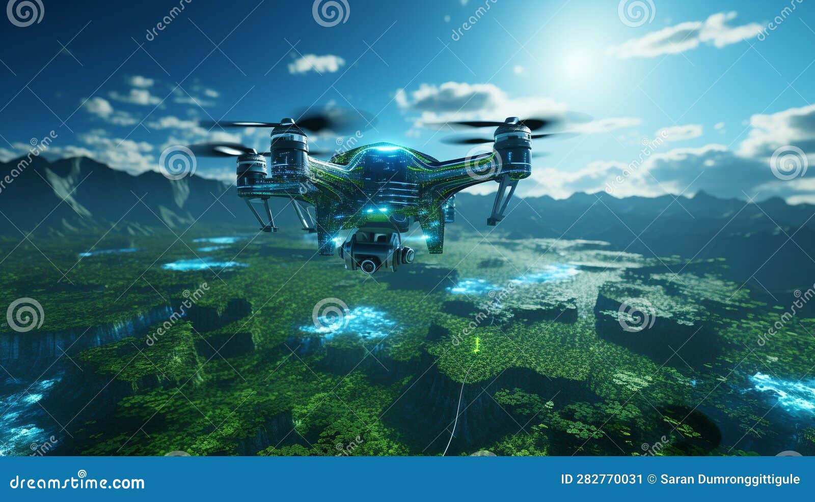 Drone Hovering Over A Binary Code Landscape A Three Dimensional