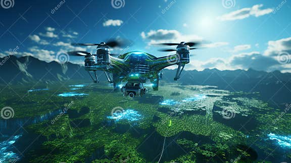 Drone Hovering Over a Binary Code Landscape - a Three-Dimensional Render for Tech Concepts Stock ...