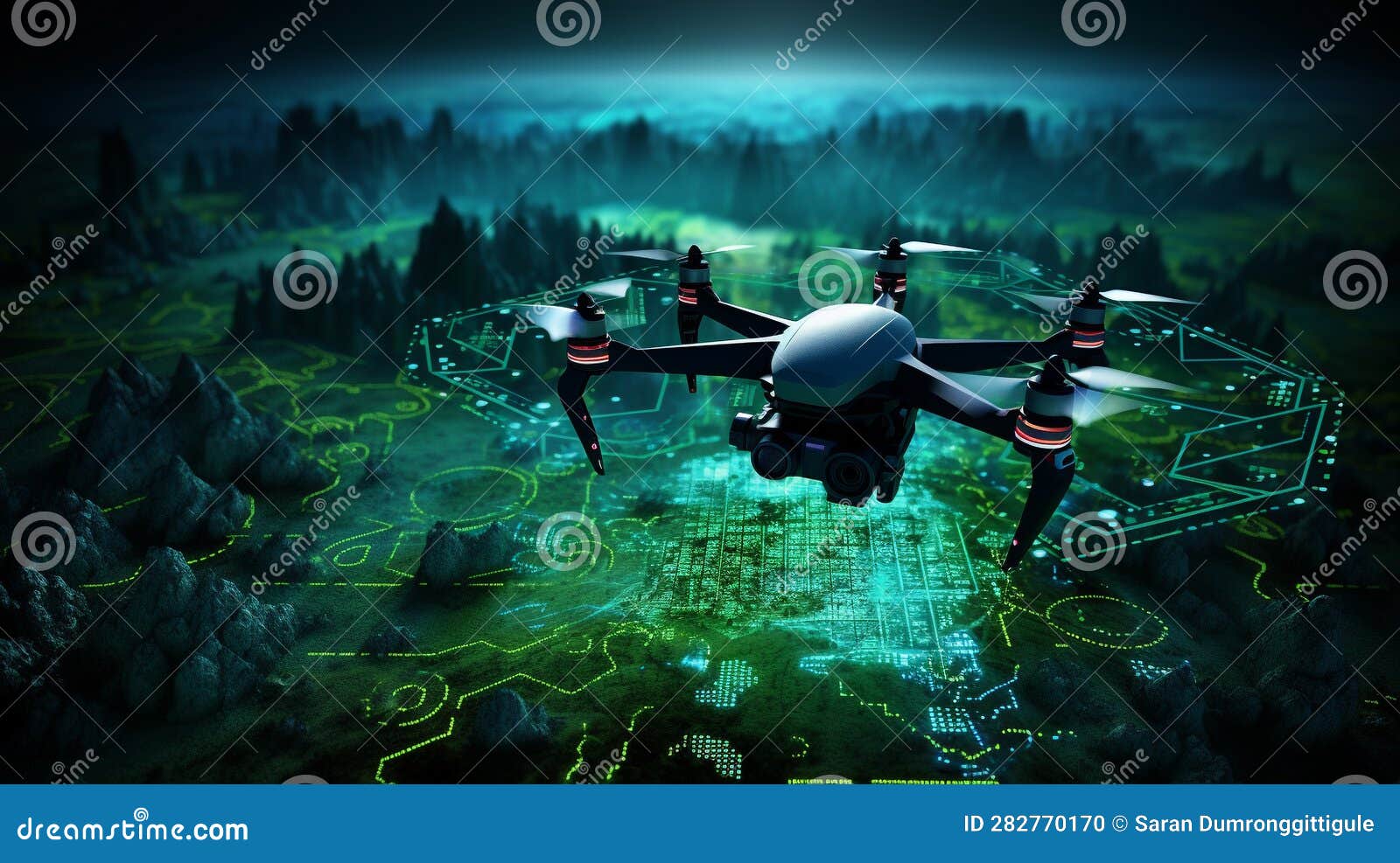 Drone Hovering Over A Binary Code Landscape A Three Dimensional