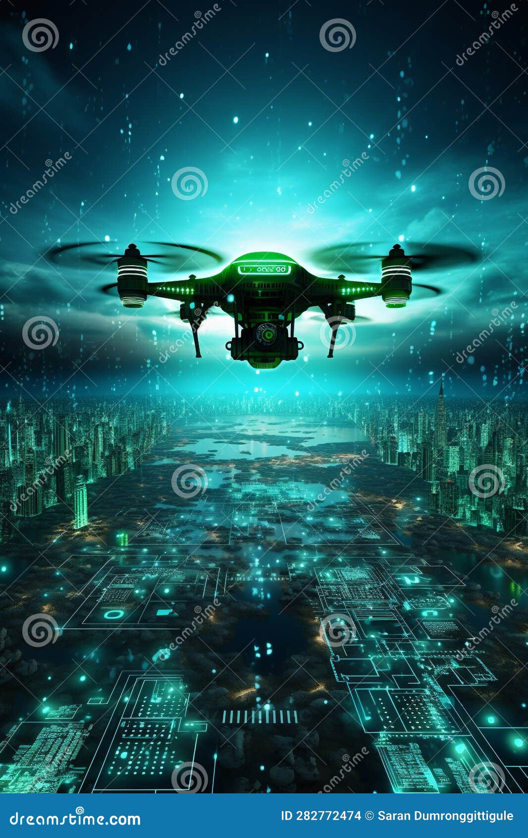 Drone Hovering Over A Binary Code Landscape A Three Dimensional