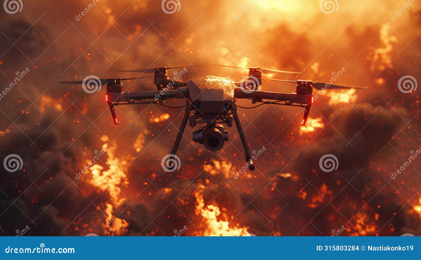 Drone Hovering Over Fiery Explosion Stock Photo - Image of robotic ...