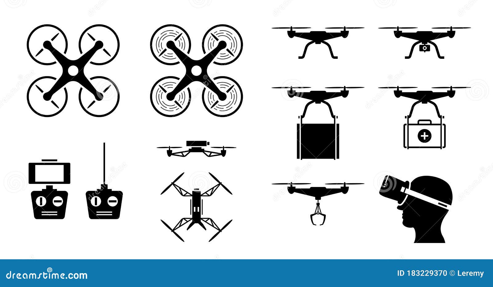 Drone Icon Set with Gadget and Accessories Cliparts. Stock Vector ...