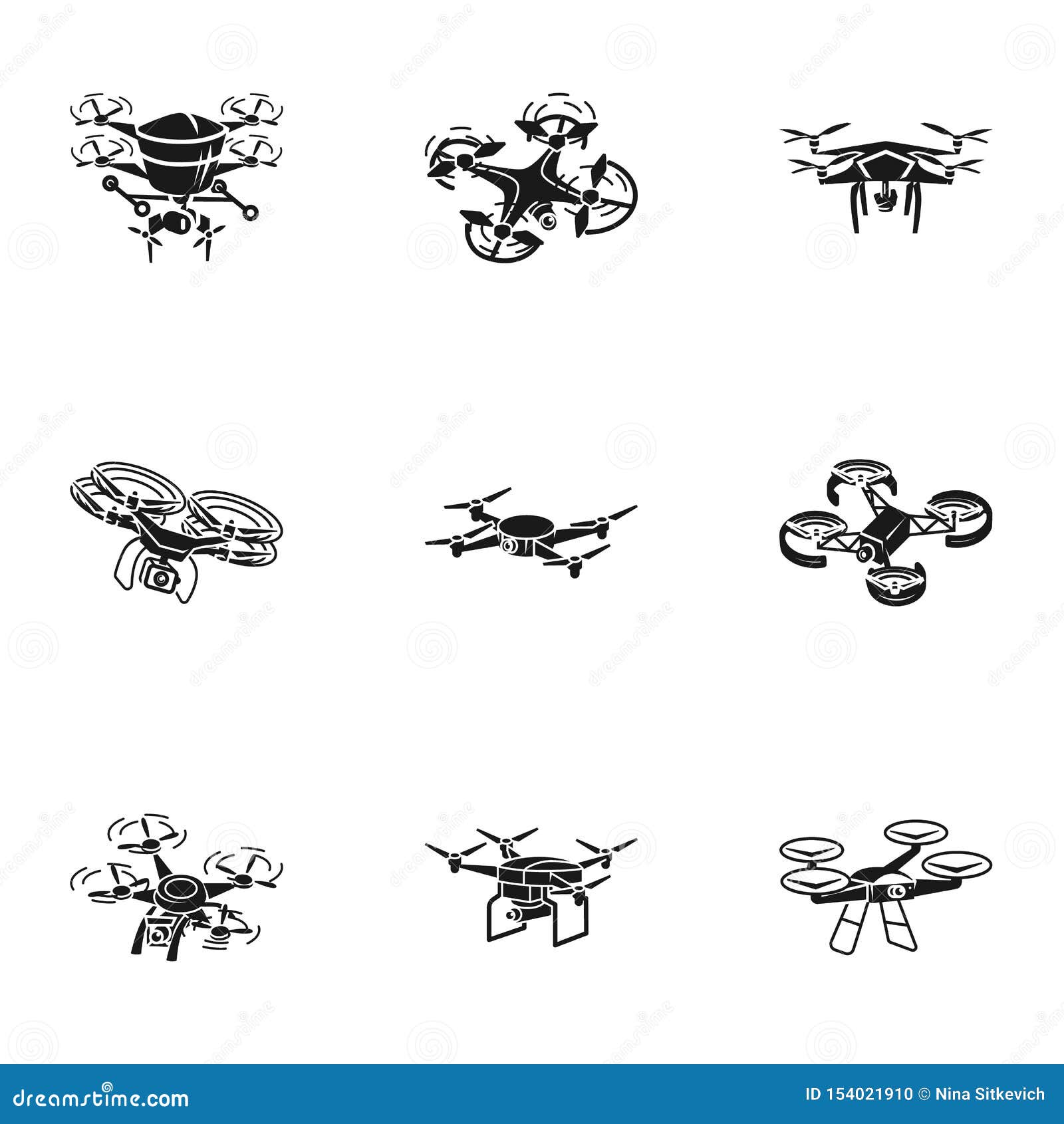 Drone Icon Set, Simple Style Stock Vector - Illustration of element ...