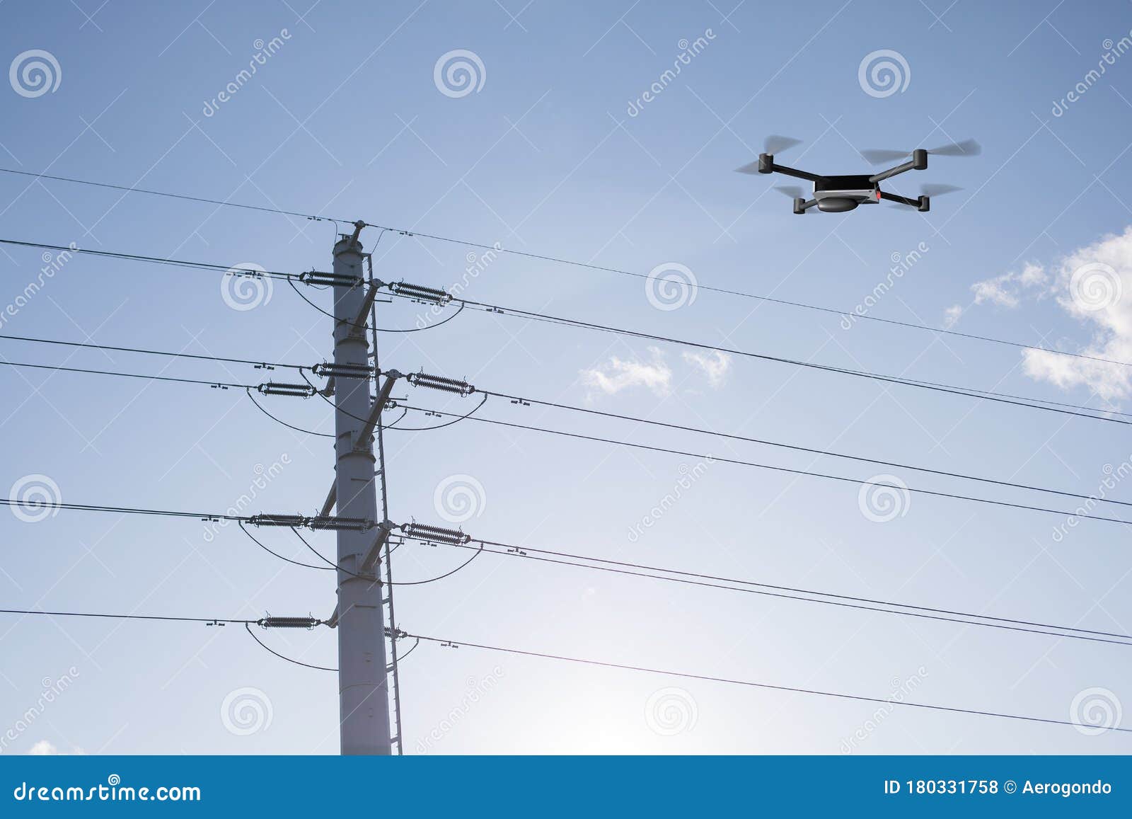 Drone Inspecting Electricity Power Lines Stock Photo - Image of ...