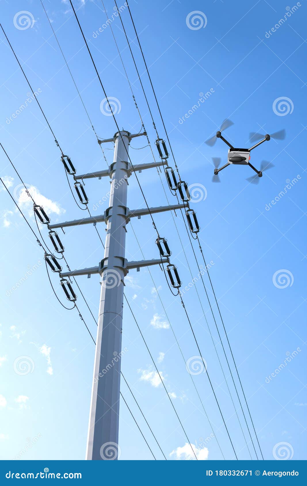 Drone Inspecting Electricity Power Lines Stock Image - Image of modern ...