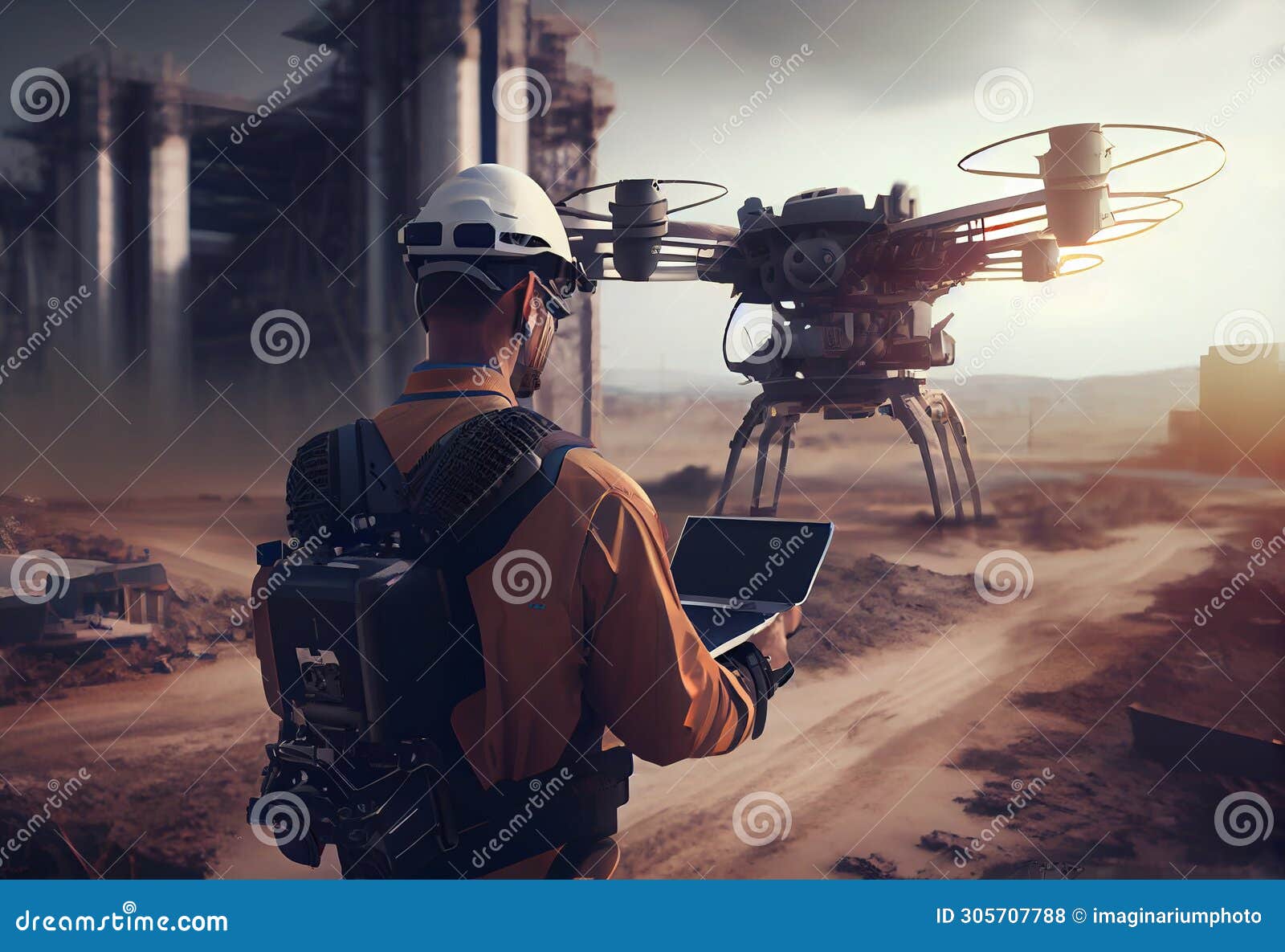 Drone Inspection. Operator Inspecting Construction Site Control by ...