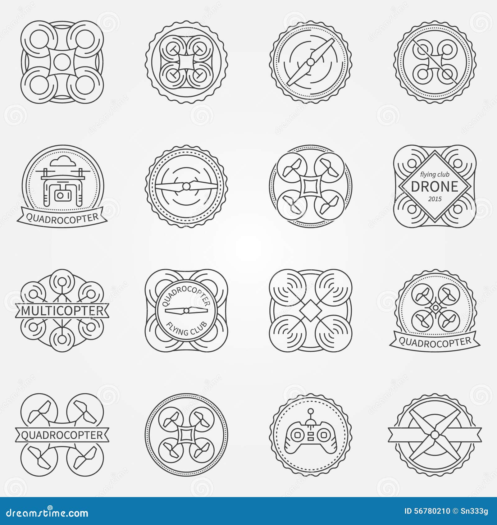 Drone labels or badges stock vector. Illustration of quadrocopter ...