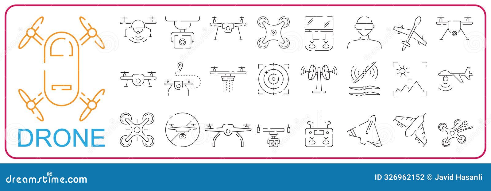 Drone Line Icon Set. Included the Icons As Drone, Remote, Controller ...