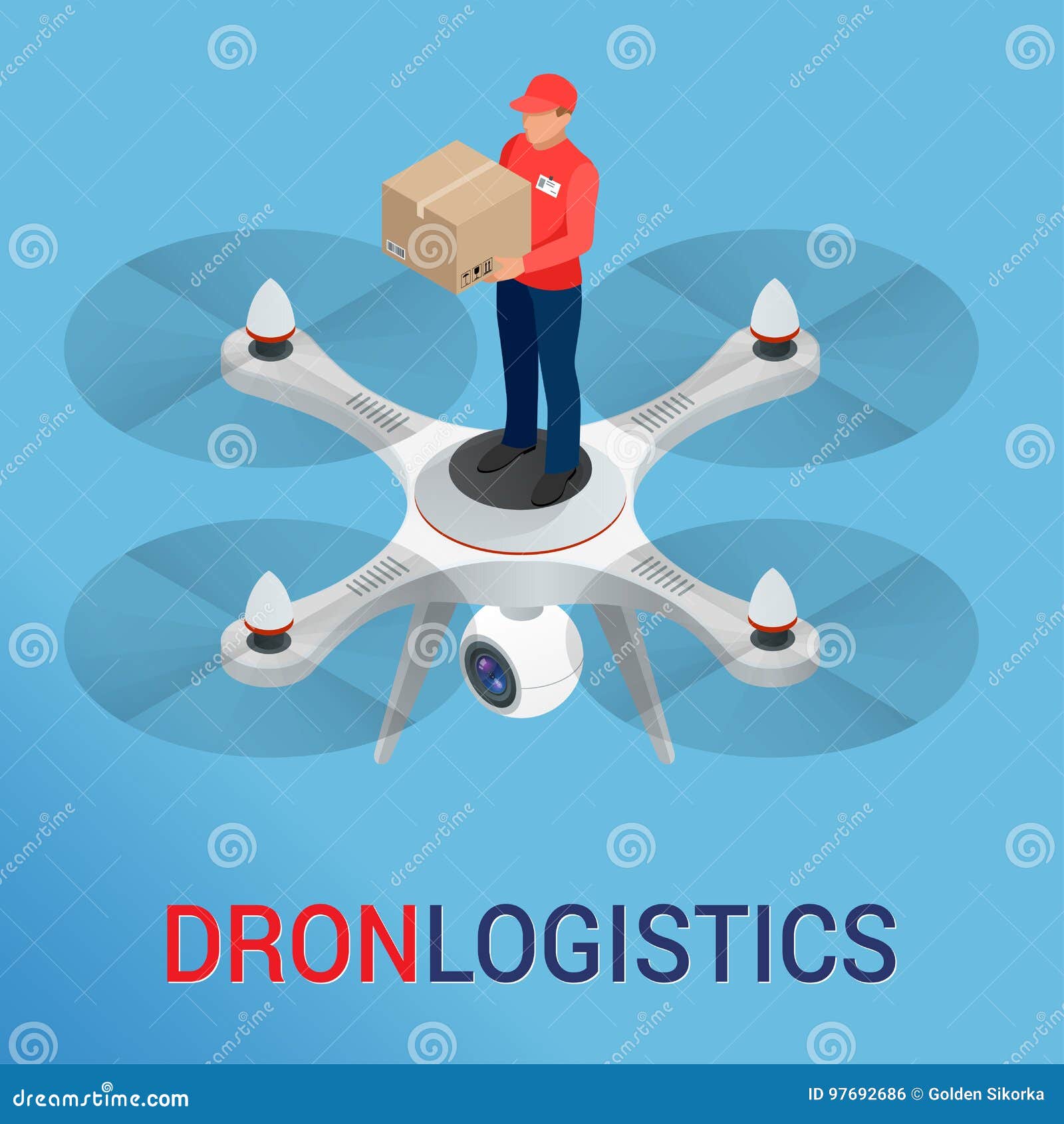 Drone Logistics Network Flat Vector Illustration Isometric Drone Fast ...