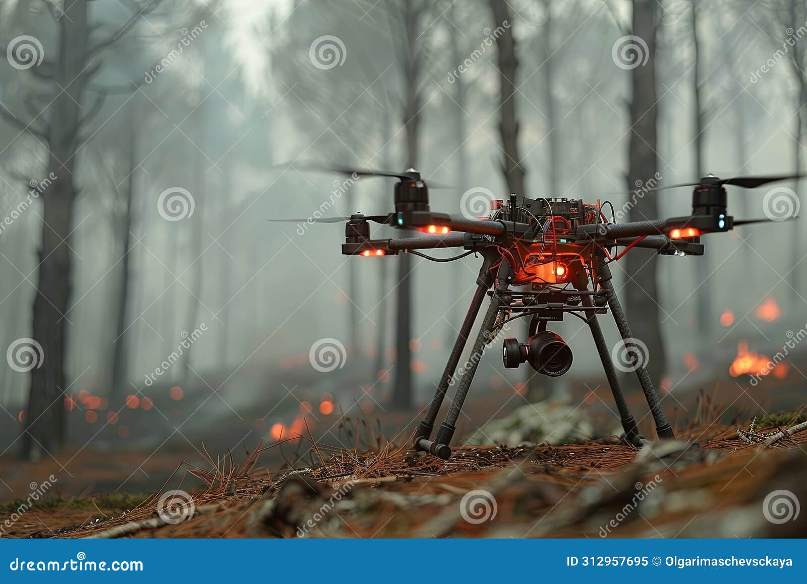 Drone Monitors a Forest Fire during Extinguishing Stock Illustration ...