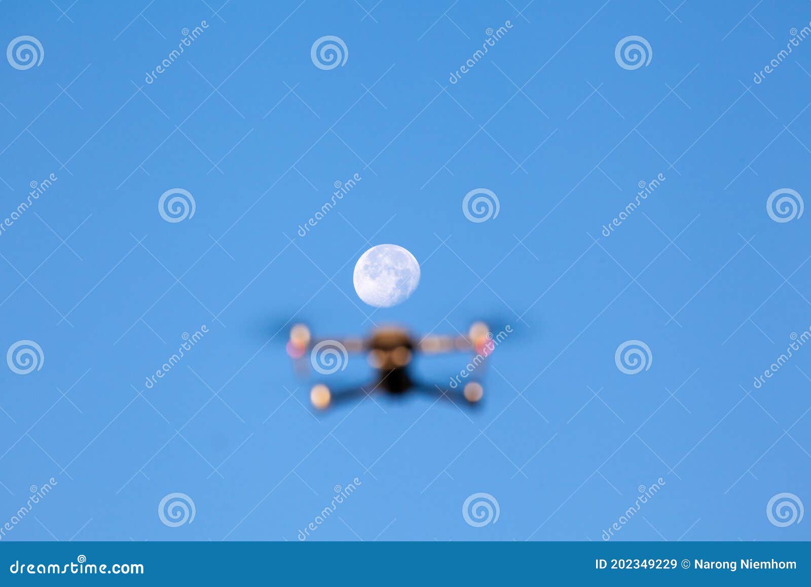 Drone and the Moon in Blue Sky Stock Image - Image of photographer ...