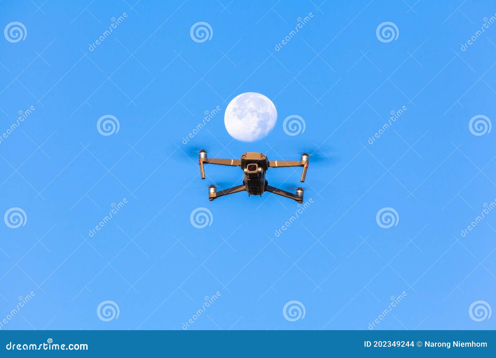 Drone and the Moon in Blue Sky Stock Photo - Image of background ...