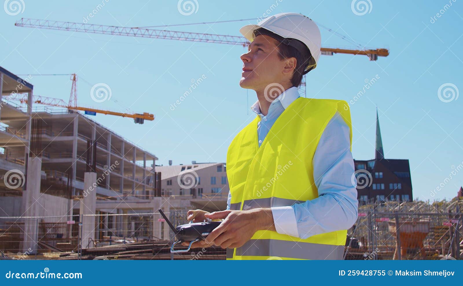 Drone Operator Holding Remote Controller. Professional Builder in ...