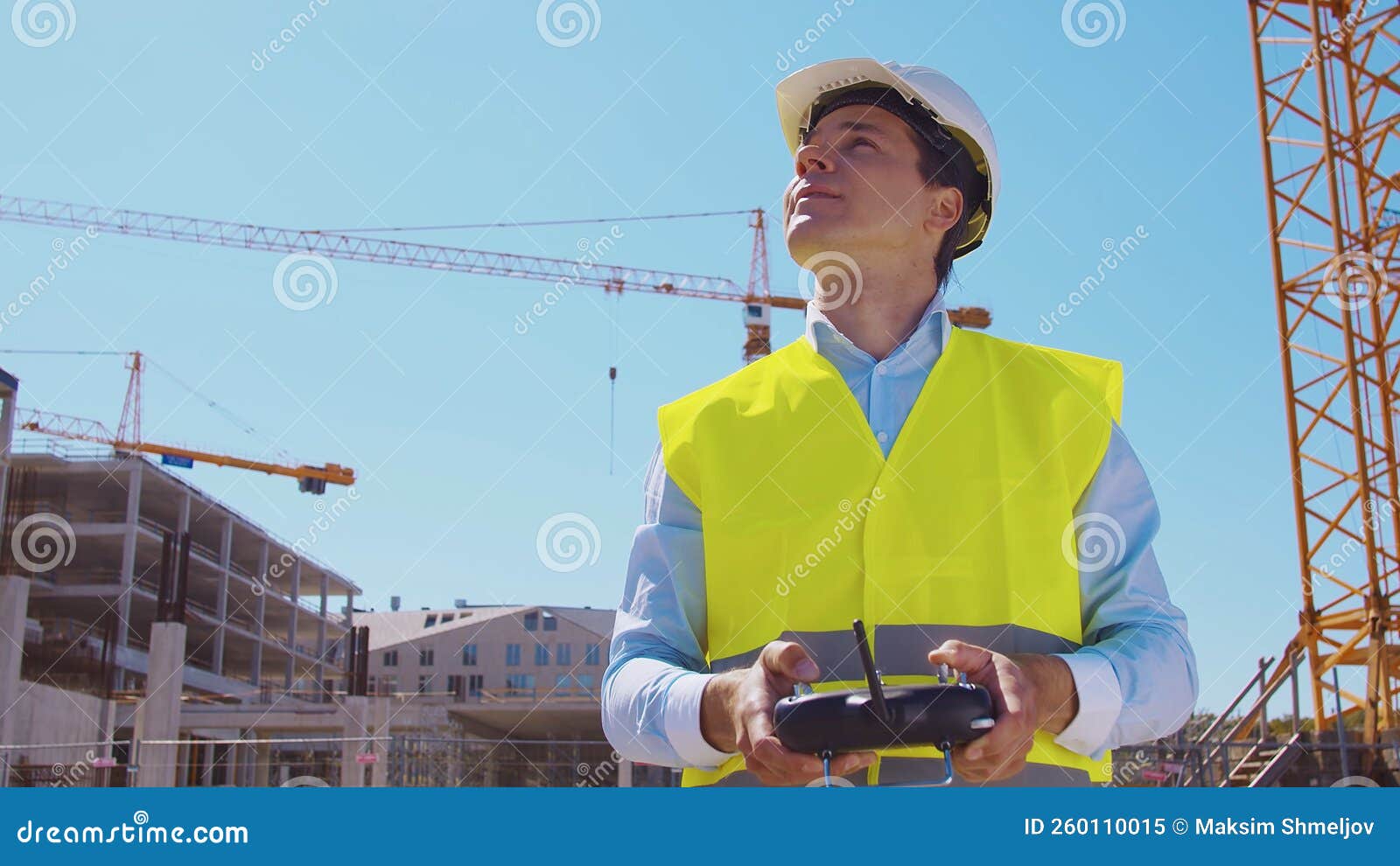 Drone Operator Holding Remote Controller. Professional Builder in ...