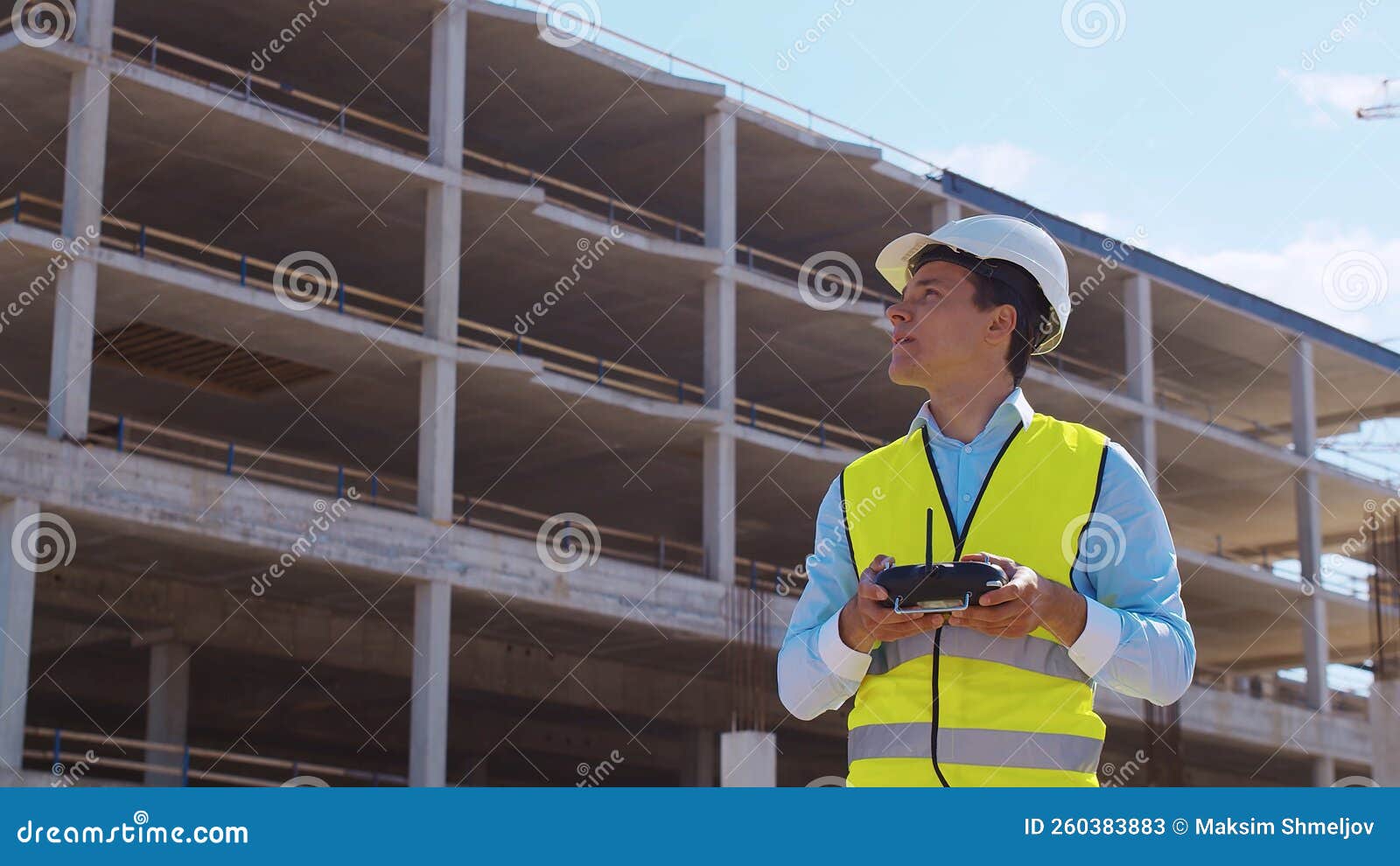 Drone Operator Holding Remote Controller. Professional Builder in ...