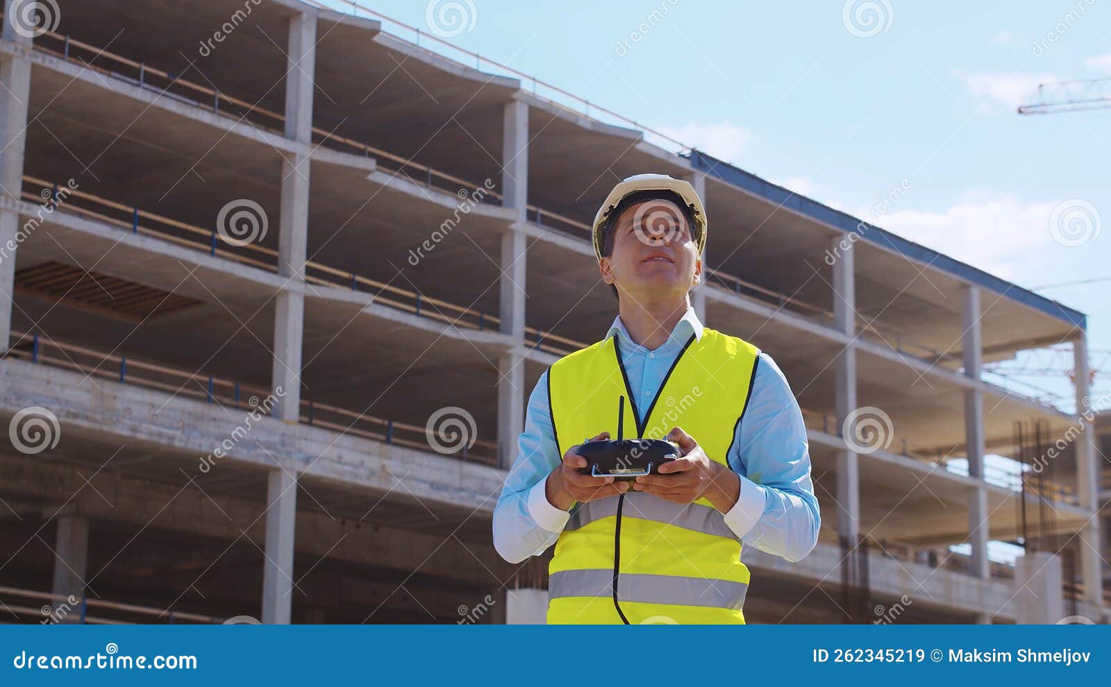 Drone Operator Holding Remote Controller. Professional Builder in ...