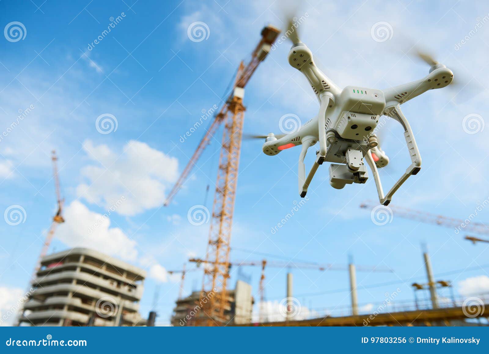 Drone Over Construction Site. Video Surveillance or Industrial ...