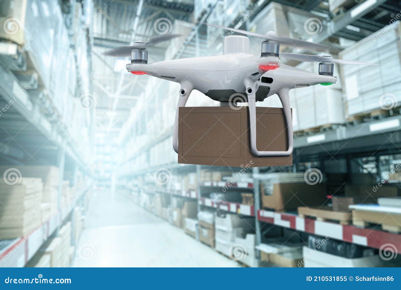 Drone with a Package in a Distribution Warehouse Stock Image - Image of ...
