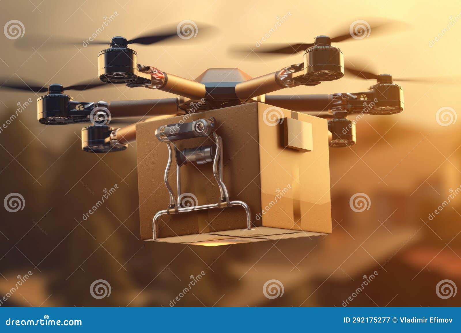 Drone with Packages Flying Over Building, Carrying Box with Delivery ...