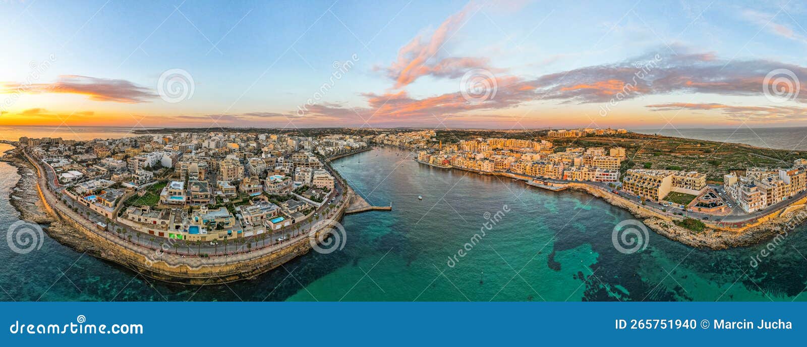 Drone Panorama of Marsaskala at Sunrise in Malta Stock Photo - Image of ...