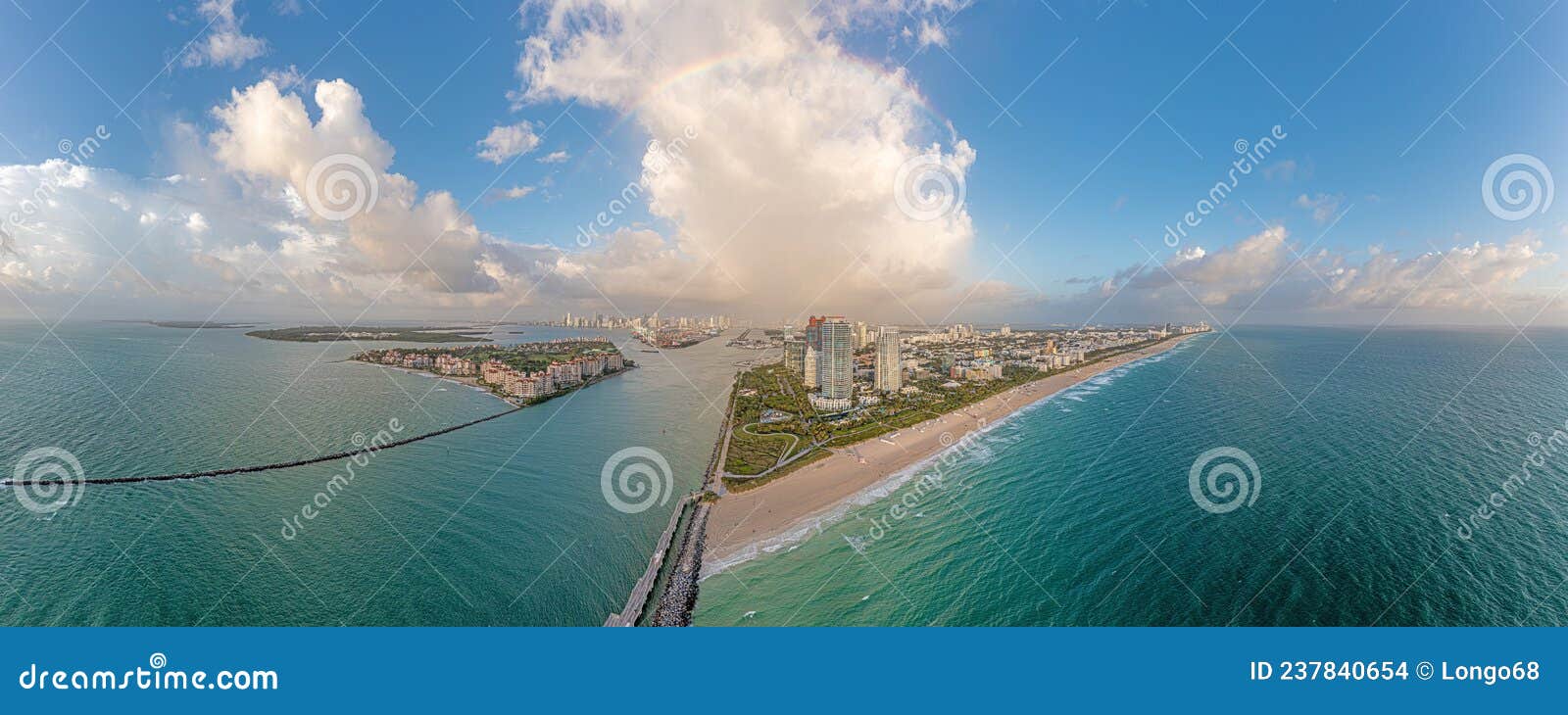 Drone Panorama Over Miami Beach Skyline at Dusk Stock Photo - Image of ...