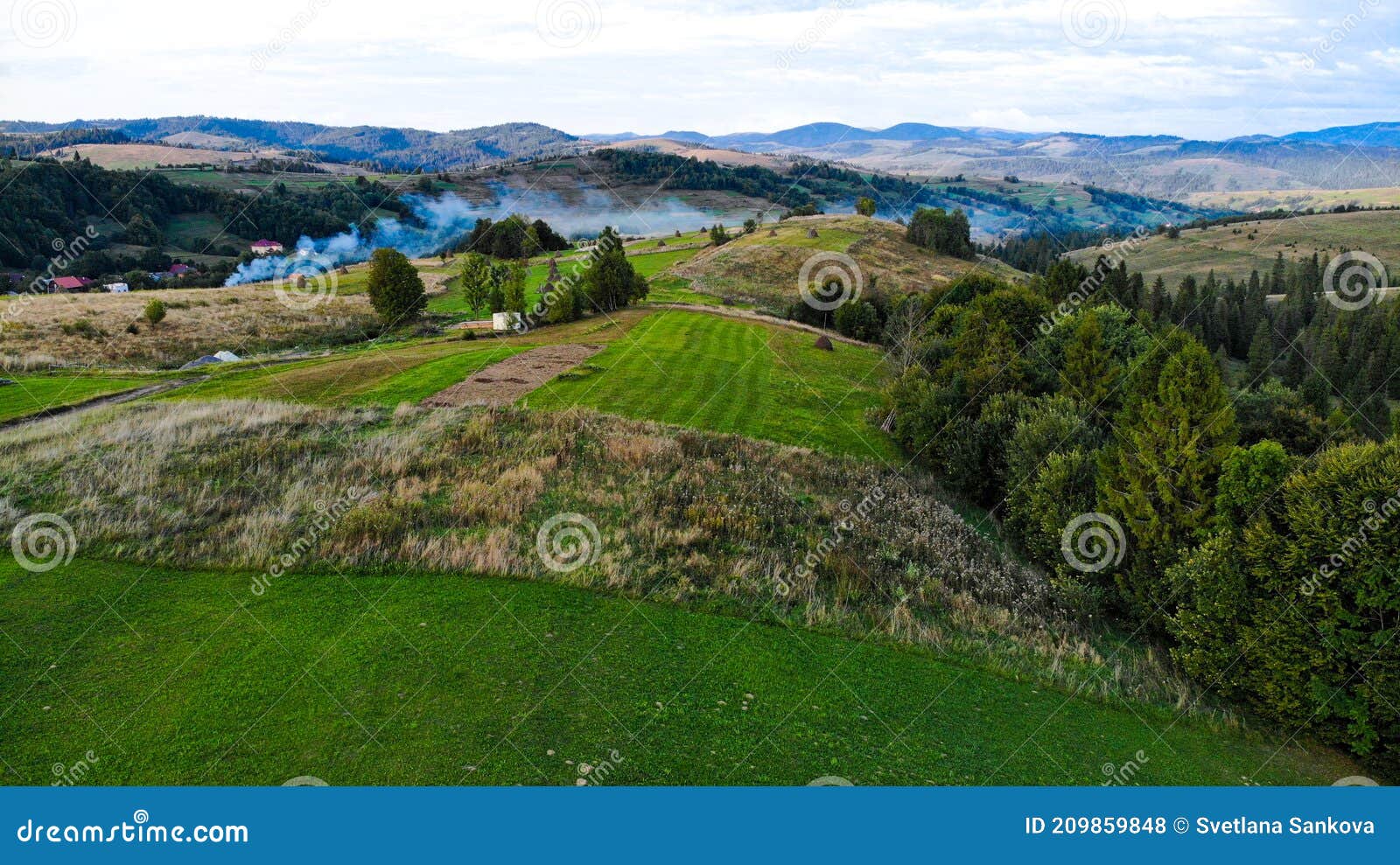 Drone Panorama of Spring Landscape of Evergreen Forest and Mountains ...