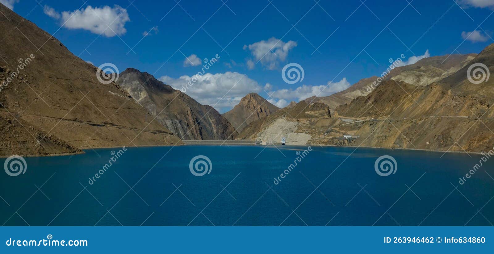 DRONE: Panoramic View of a Large Deep Blue Lake by the Manak Dam in ... DRONE: Panoramic View of a Large Deep Blue Lake by the Manak Dam in ...