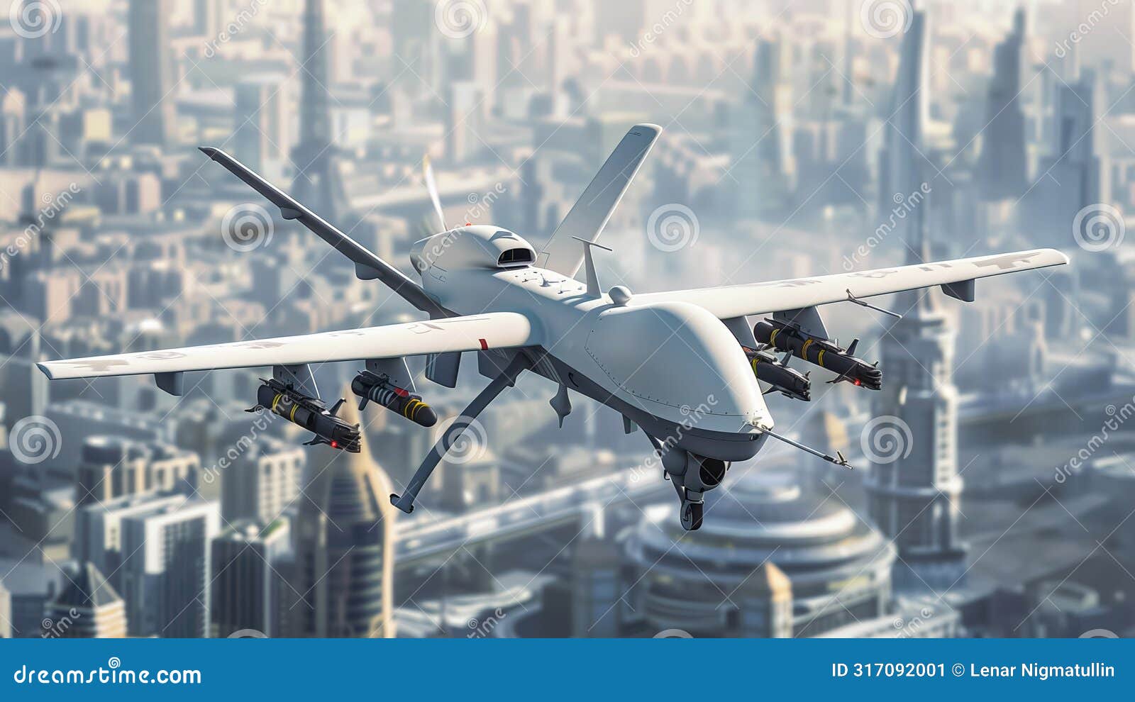 Drone Patrolling Over Modern Cityscape Stock Image - Image of urban ...