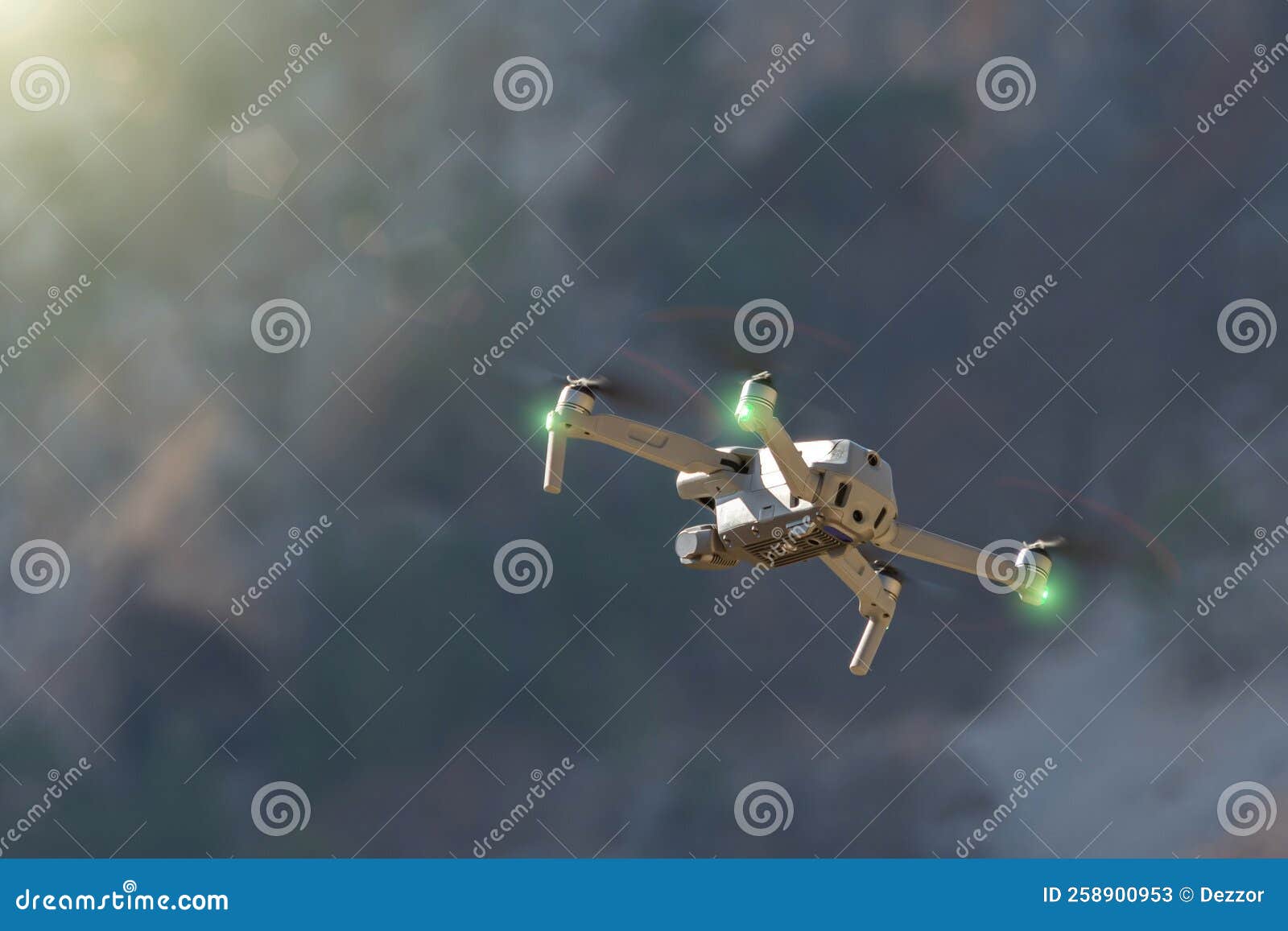 The Drone Performs a Turn in the Air with a Tilt Flight Stock Image ...
