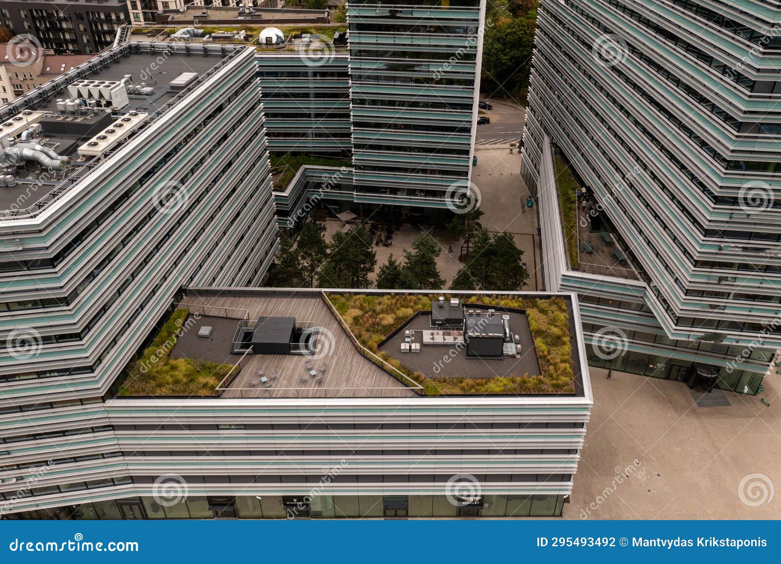 Drone Photography of Office Building and Garden Space on a Rooftop ...