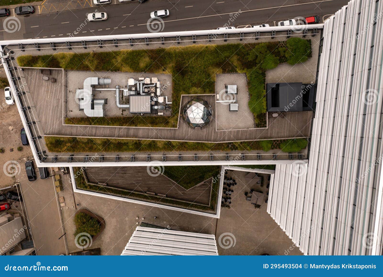 Drone Photography of Office Building and Garden Space on a Rooftop ...