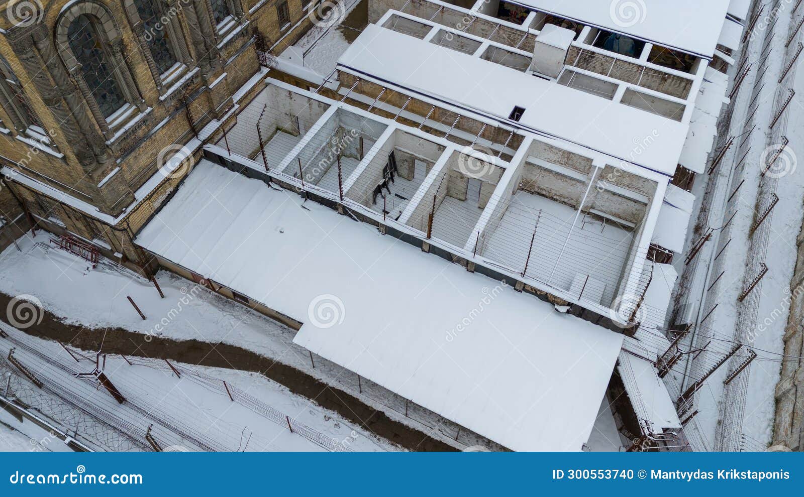 Drone Photography of Old Prison Backyard during Winter Stock Photo ...