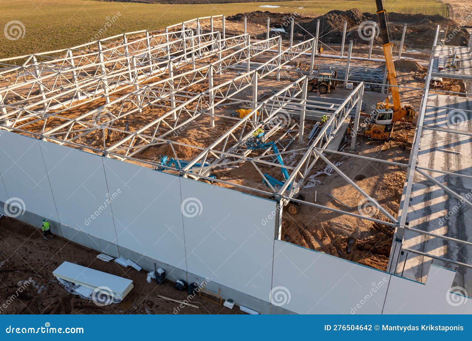 Drone Photography of Warehouse Being Built by Construction Workers ...