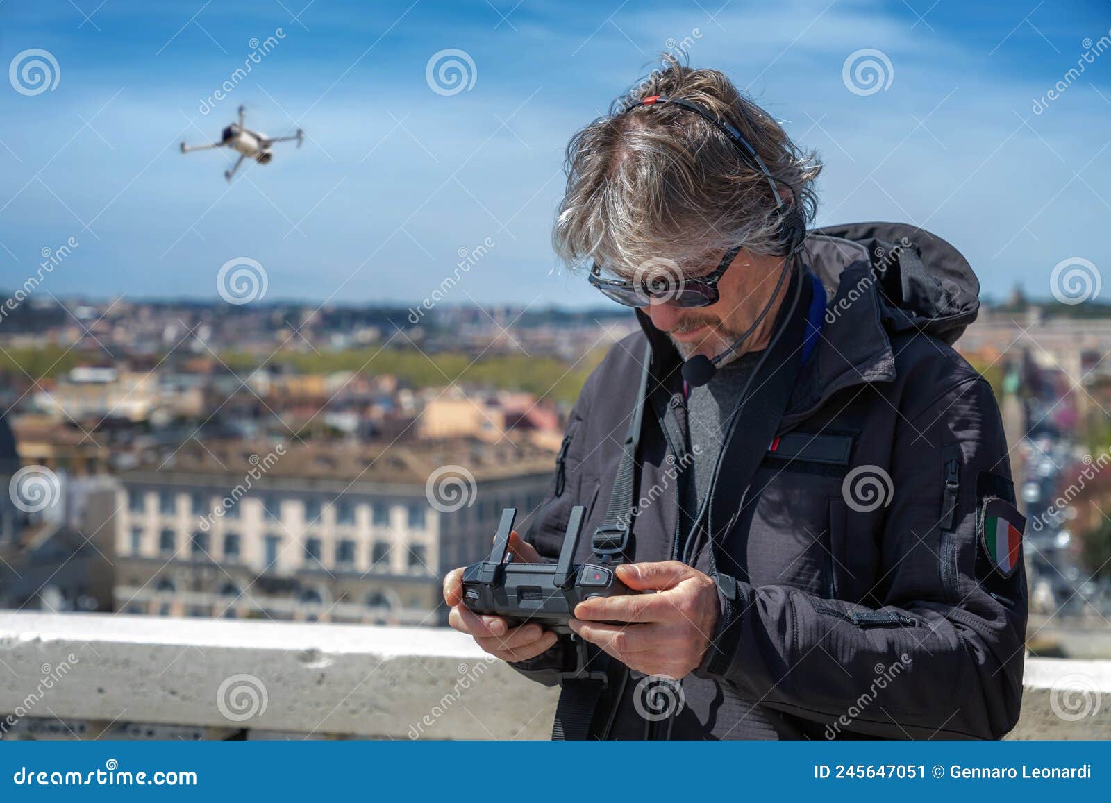 Drone and pilot in action stock image. Image of copter - 245647051