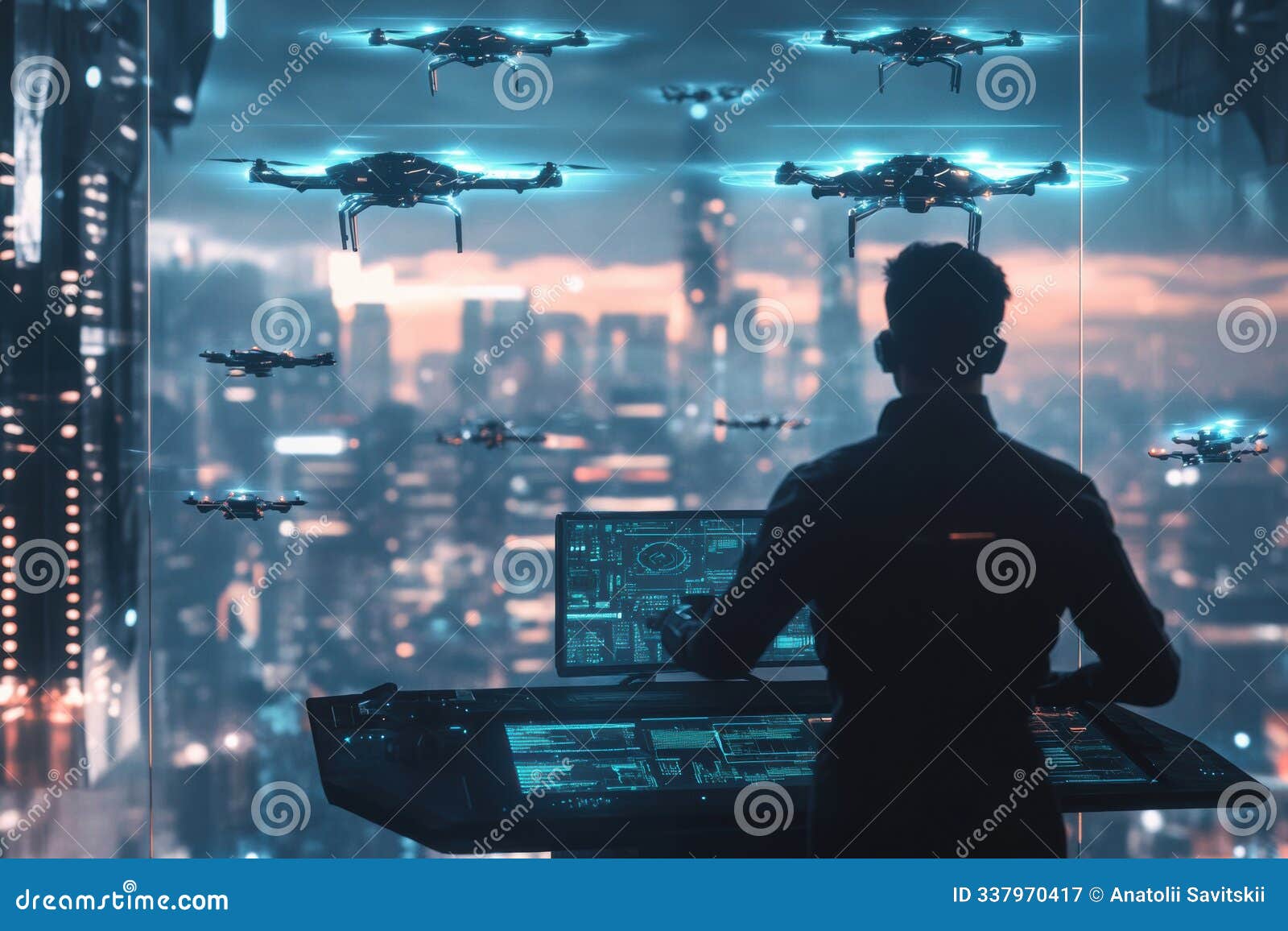 A Drone Pilot Skillfully Maneuvers Multiple Drones Using a High-tech ...