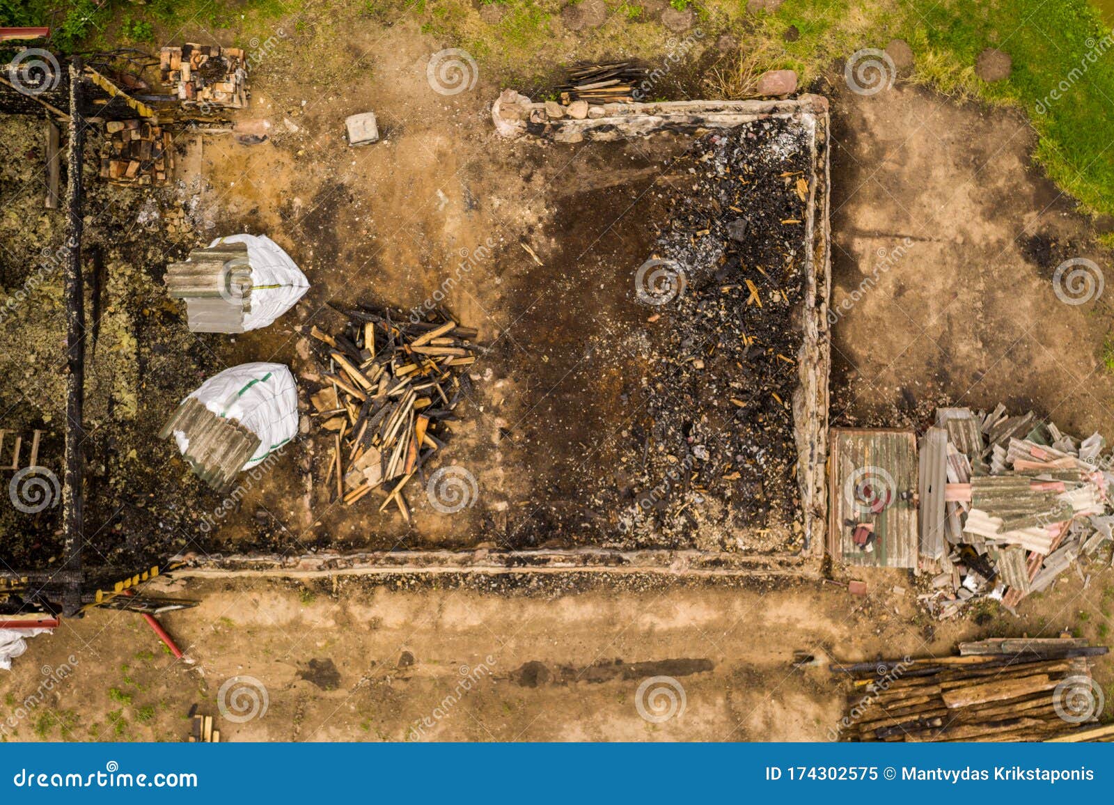 Drone Point of View of Burned Down House Stock Image - Image of house ...