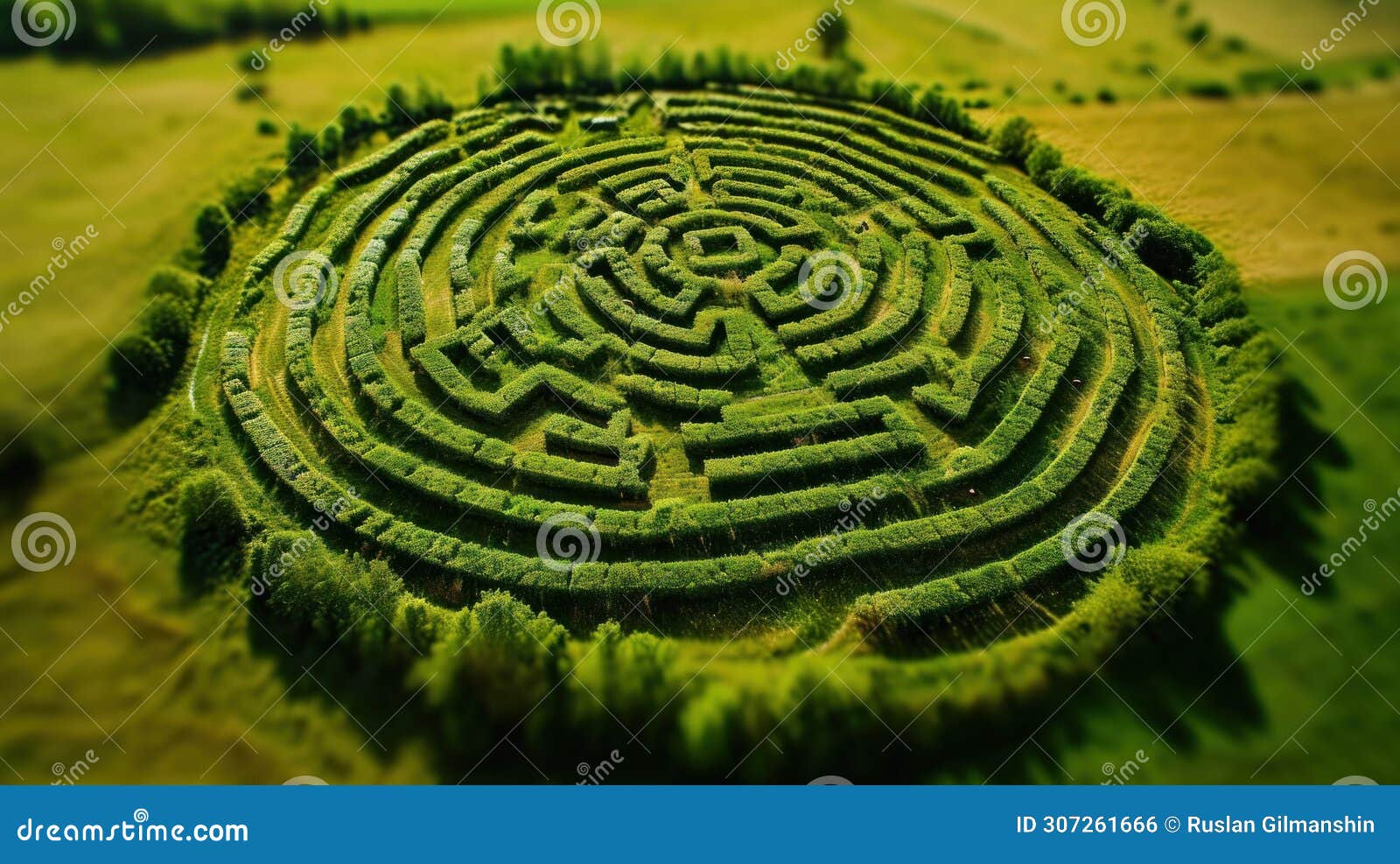 Drone Point of View of Grass Labyrinth on Field. Landscape with ...