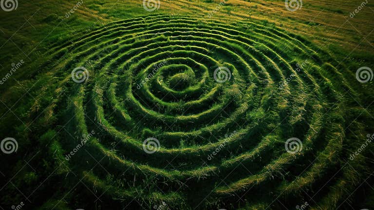 Drone Point of View of Grass Labyrinth on Field. Landscape with ...