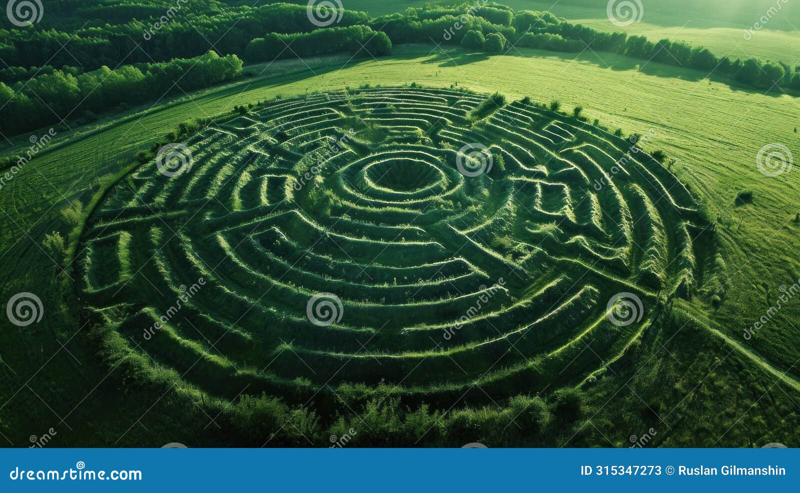 Drone Point of View of Grass Labyrinth on Field. Landscape with ...