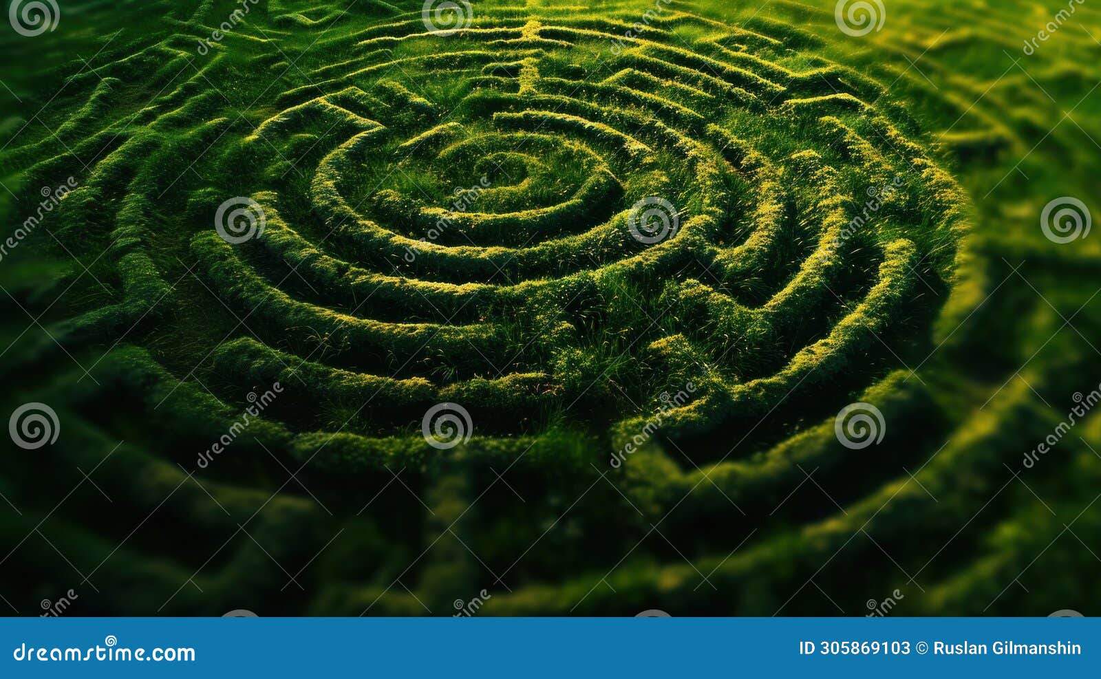 Drone Point of View of Grass Labyrinth on Field. Landscape with ...