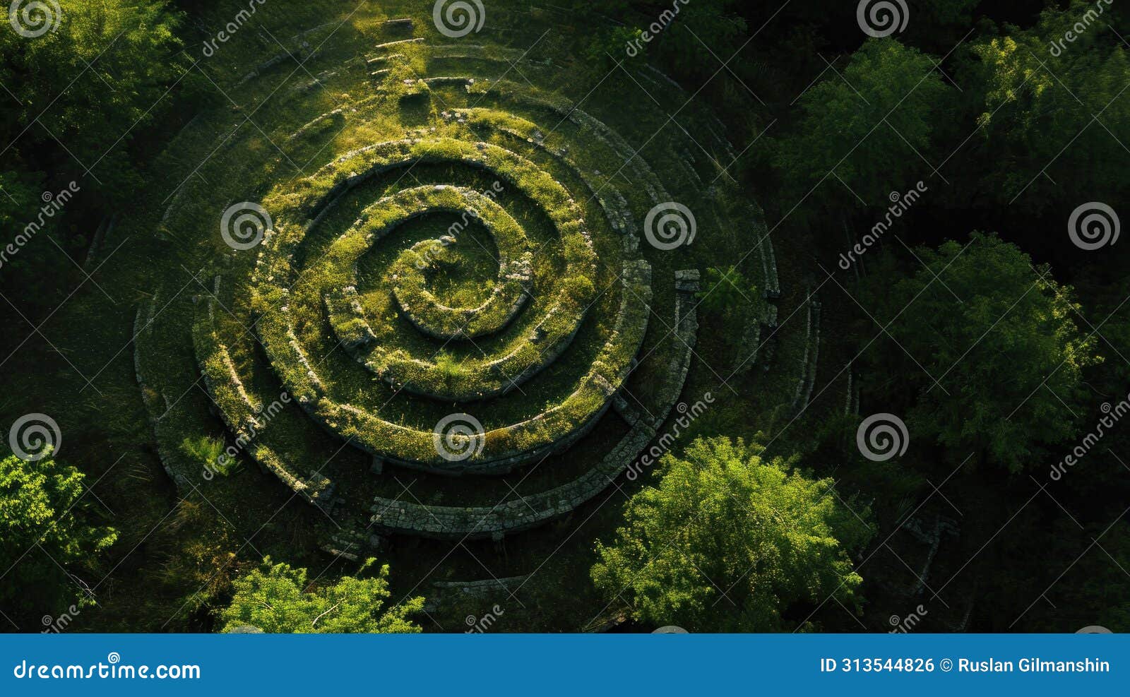 Drone Point of View of Grass Labyrinth on Field. Landscape with ...