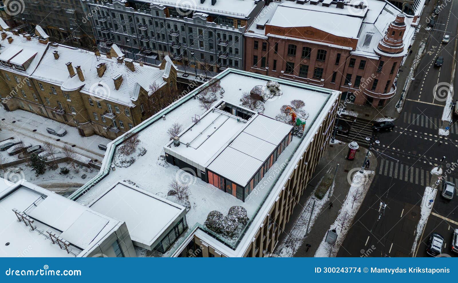 Drone Point of View of a Restaurant on a Rooftop during Winter Stock ...