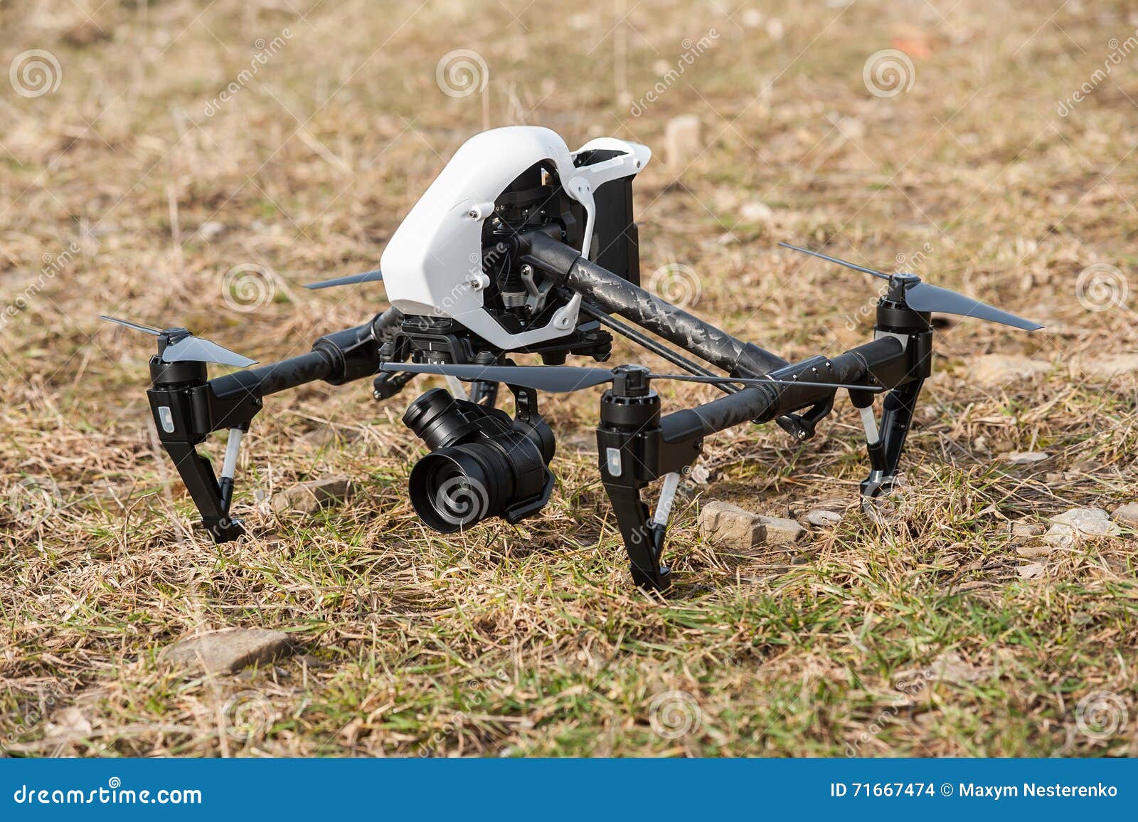 Drone Quad Copter on Ground Stock Photo - Image of helicopter ...