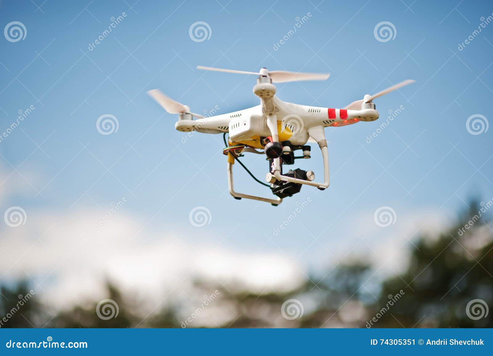 Drone Quad Copter with High Resolution Digital Camera Flying in Stock ...