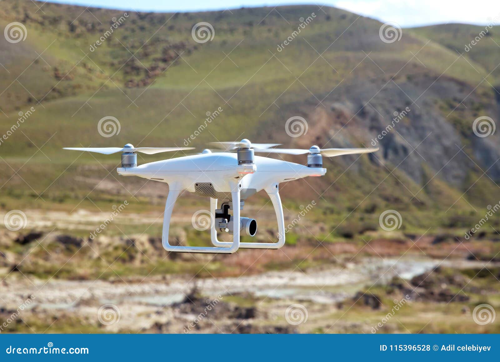 Drone Quad Copter with High Resolution Digital Camera on the Sky .White ...