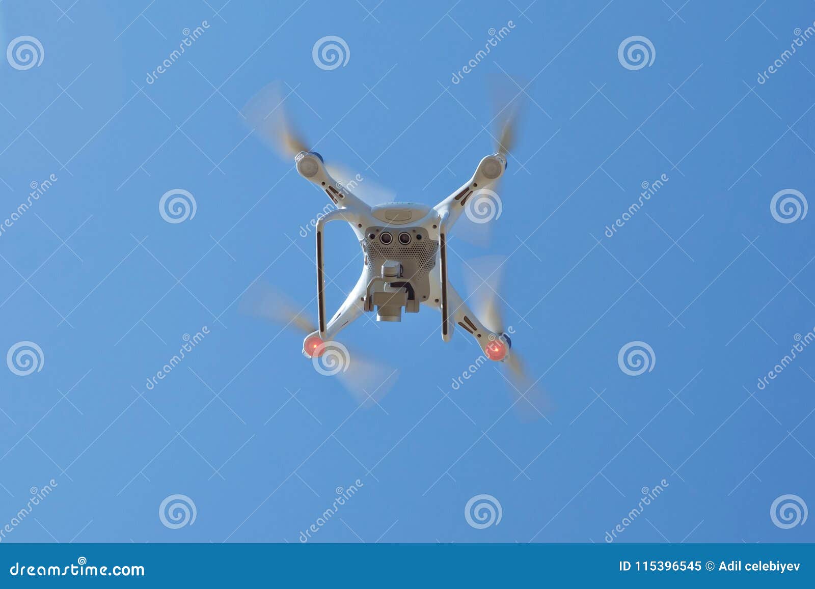 Drone Quad Copter with High Resolution Digital Camera on the Sky .White ...