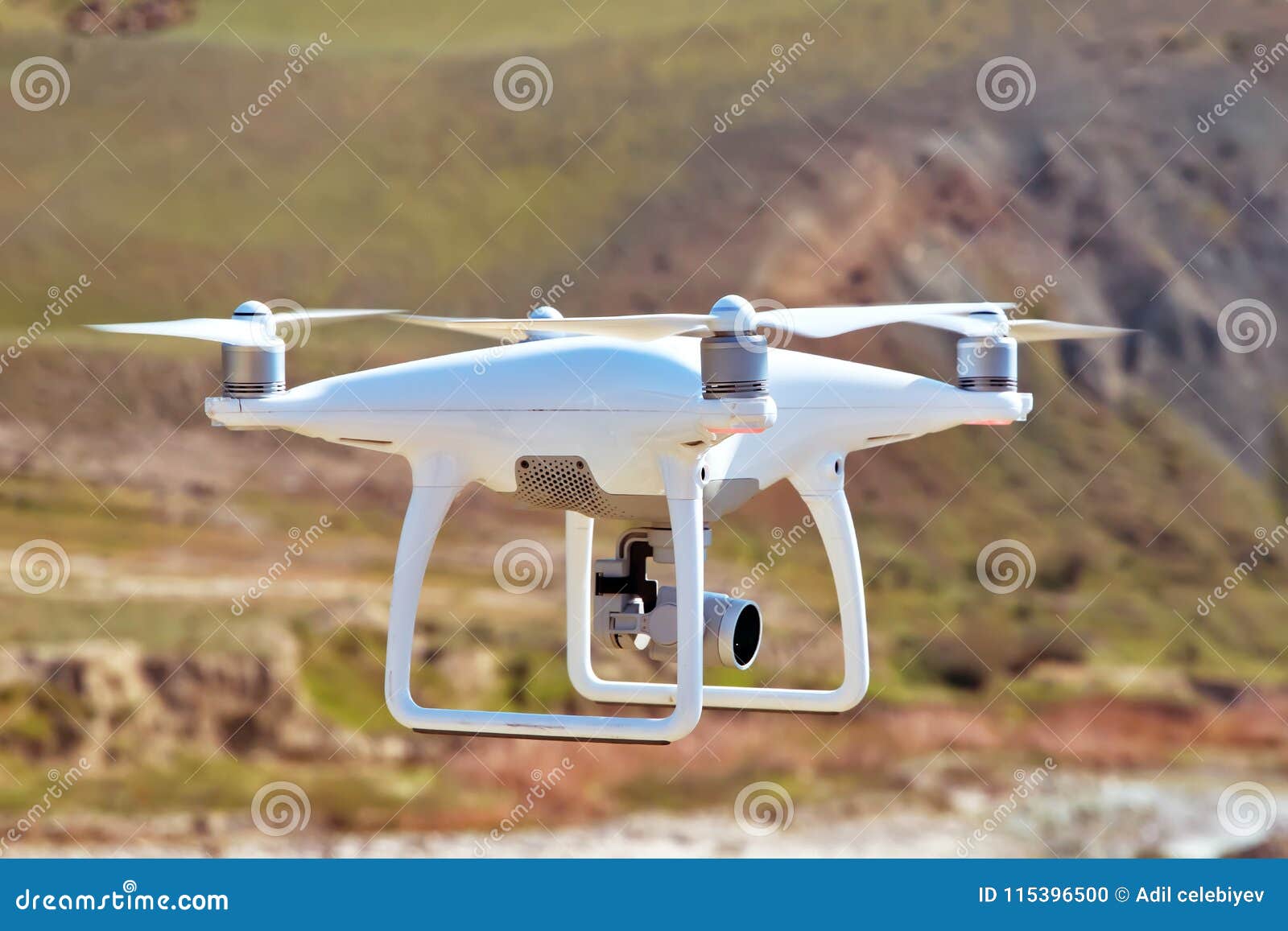 Drone Quad Copter with High Resolution Digital Camera on the Sky .White ...